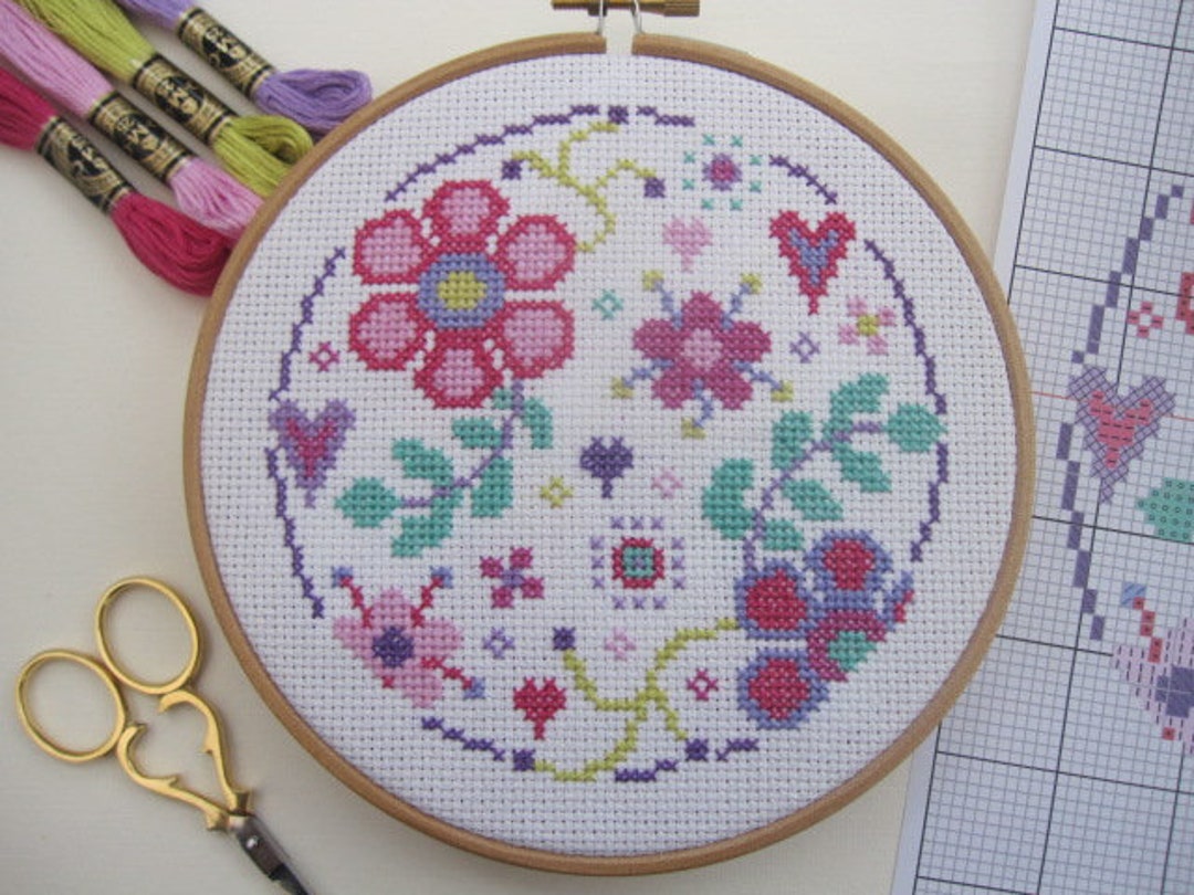Cross Stitch Pattern by PDF Download - 'floral Circle' Cross Stitch ...
