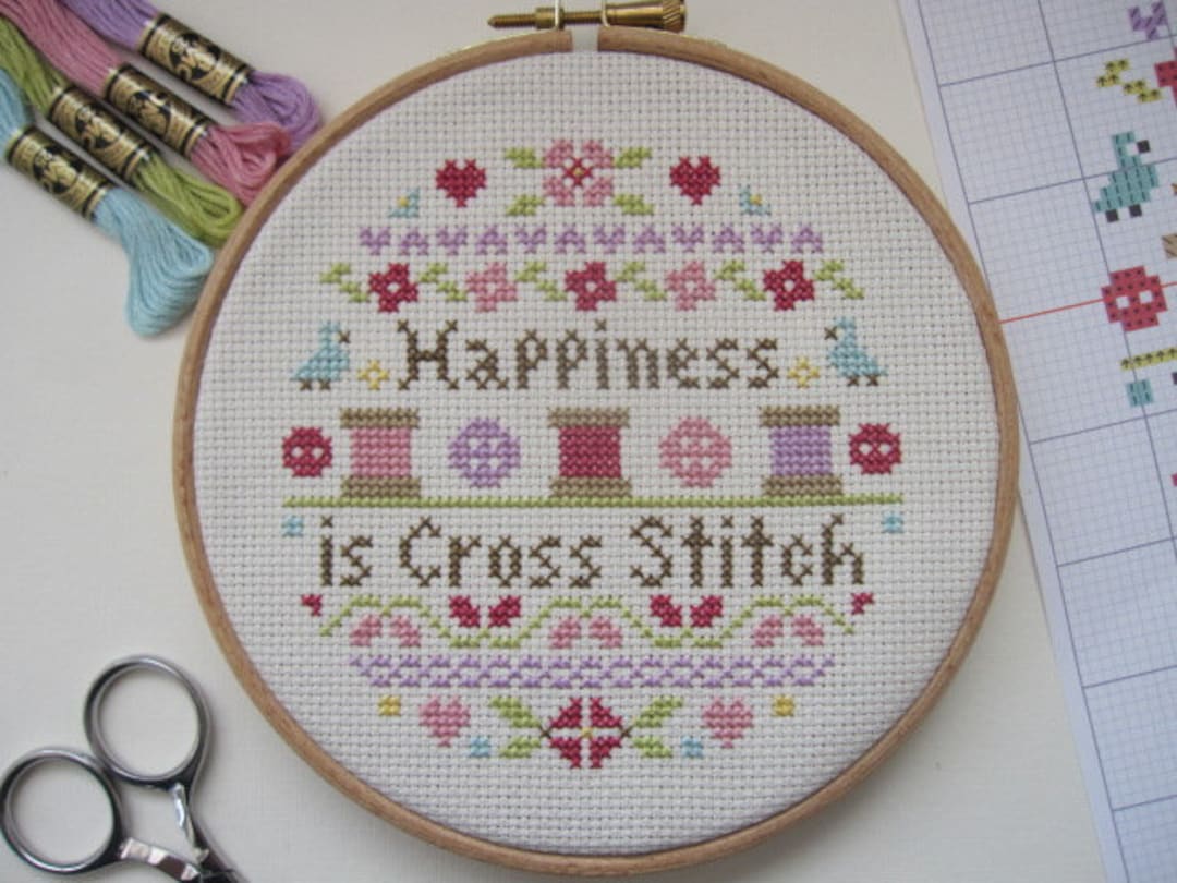 Cross Stitch Pattern by PDF Download - 'happiness is Cross Stitch ...