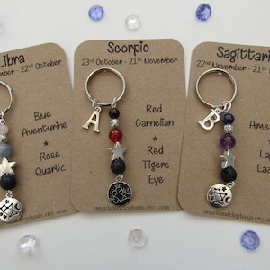 Zodiac Crystal Keyring, Zodiac Gemstone Keychain, Diffuser Keyring ...