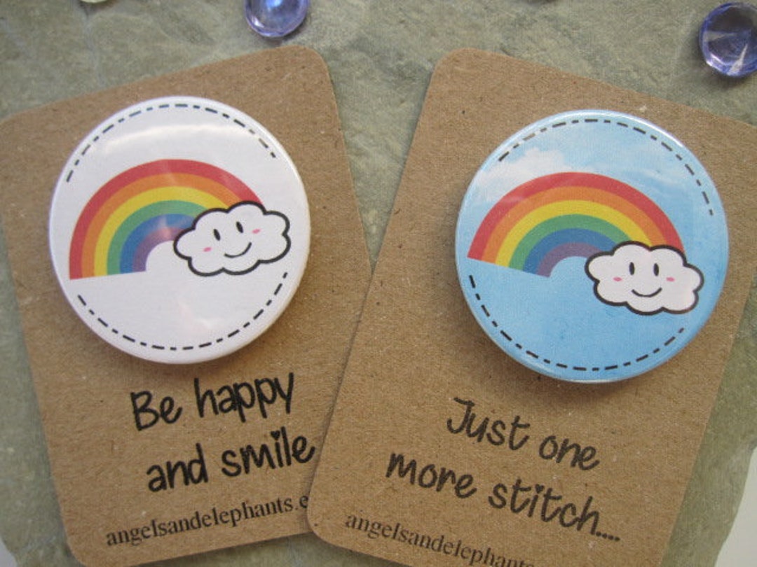 38mm Button Pin Badge Happy Rainbow Badge, Pin Badge, Button Badge ...