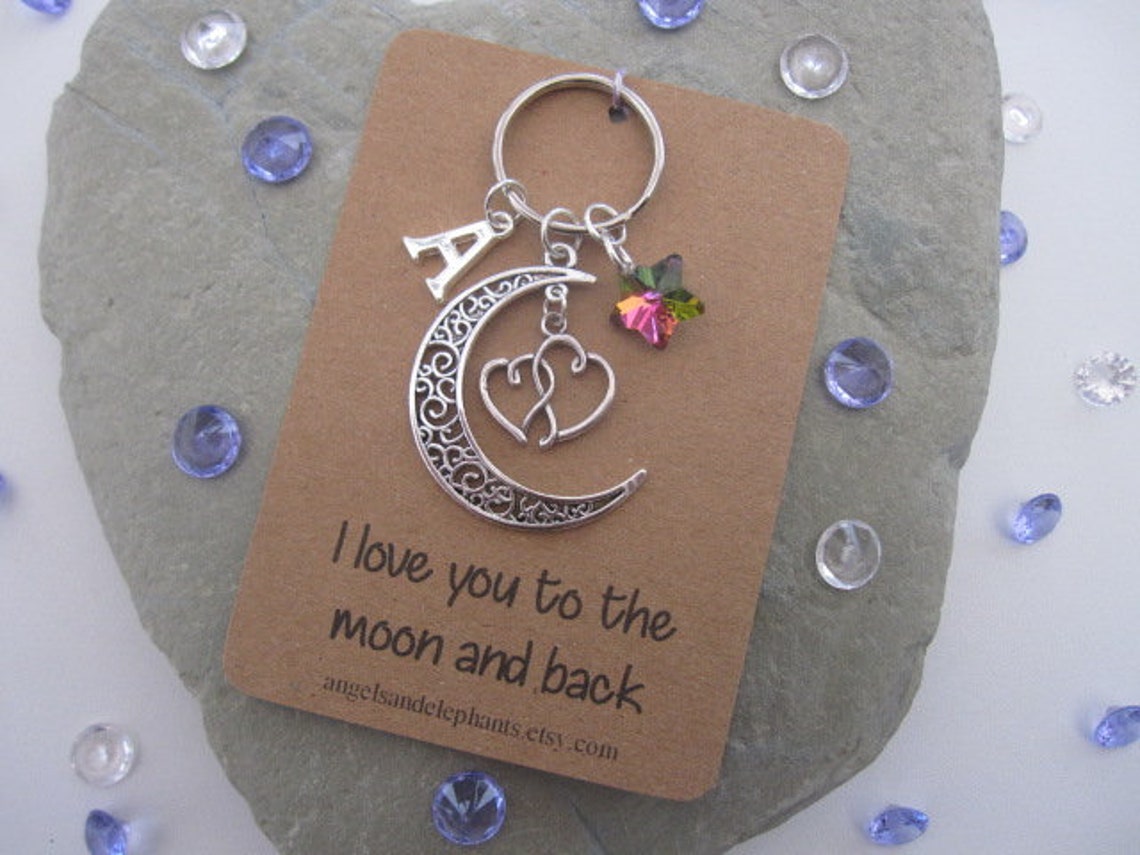 Moon Keyring Moon Keychain Personalized Initial Keychain | Etsy