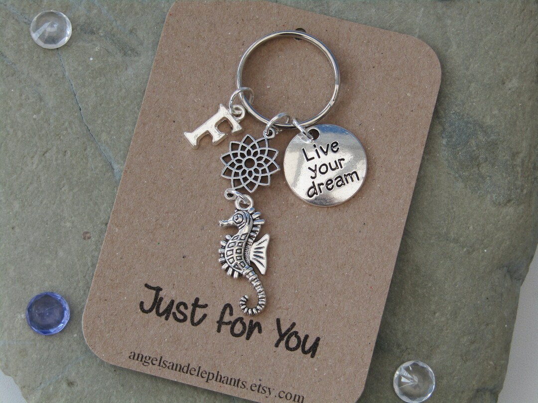 Seahorse Keyring Seahorse Keychain Personalized, Initial Keychain ...