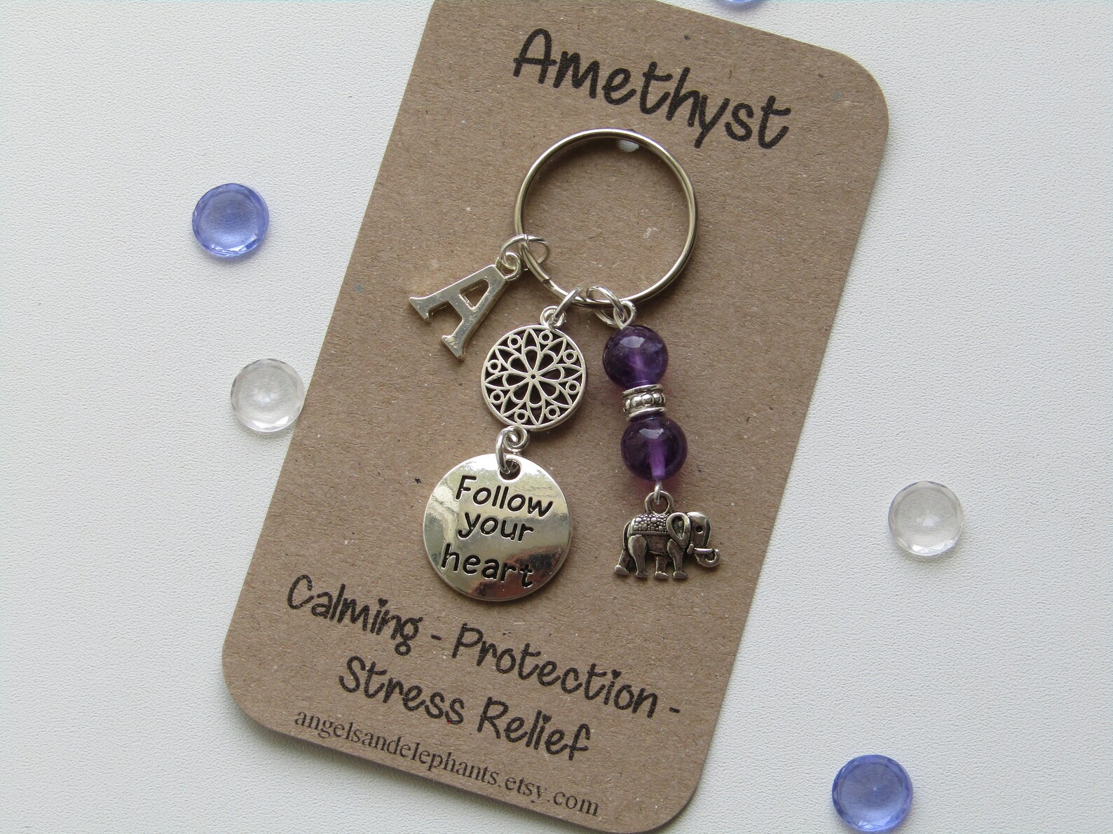 Amethyst Gemstone Keyring, Gemstone Keychain, Personalised Keychain ...