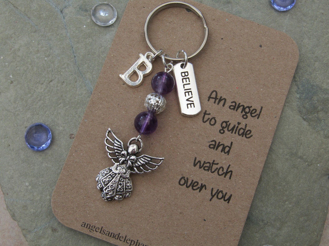 Angel Keyring, Guardian Angel Gemstone Keychain, Guardian Angel ...