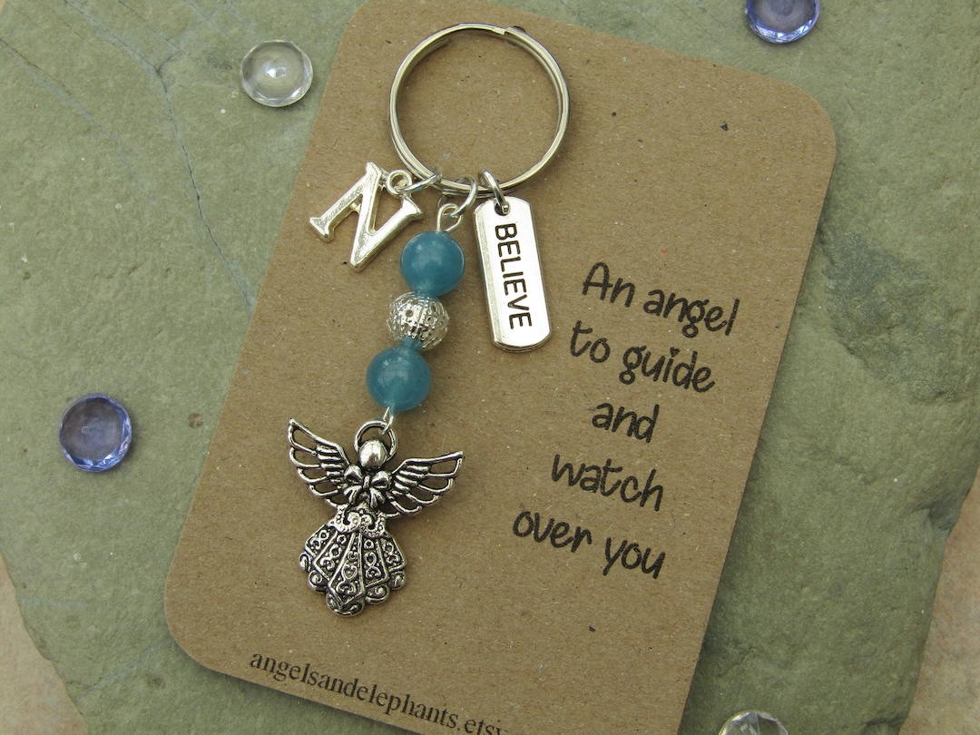 Guardian Angel Keyring, Angel Gemstone Keychain, Guardian Angel ...