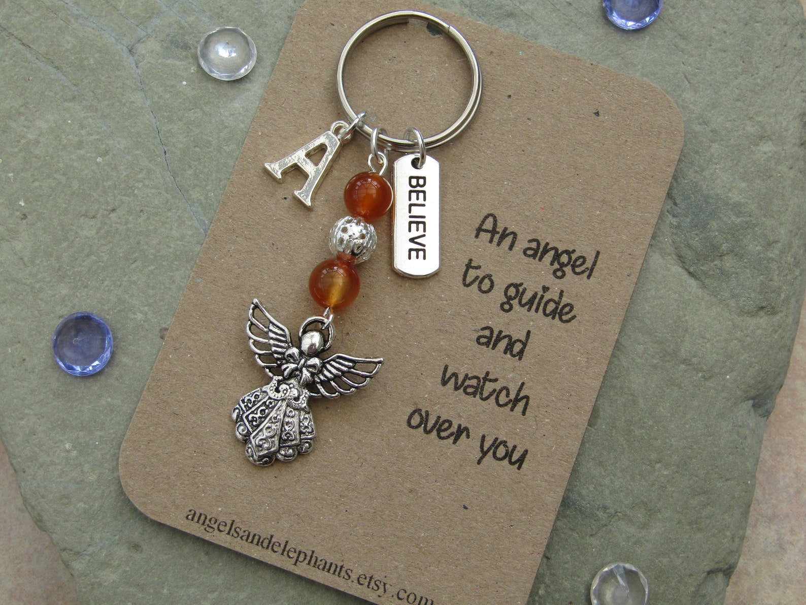 Angel Keyring, Guardian Angel Gemstone Keychain, Guardian Angel ...