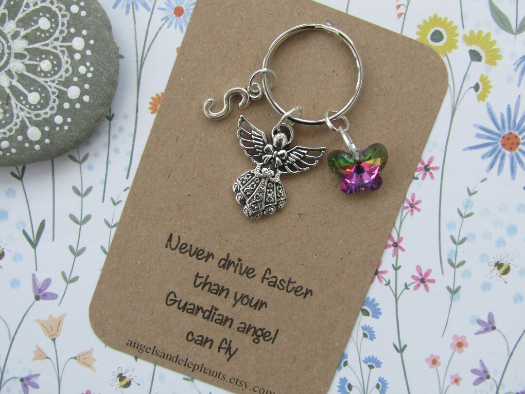 Guardian Angel Keyring, Personalized Initial Keychain, Angel Gift ...