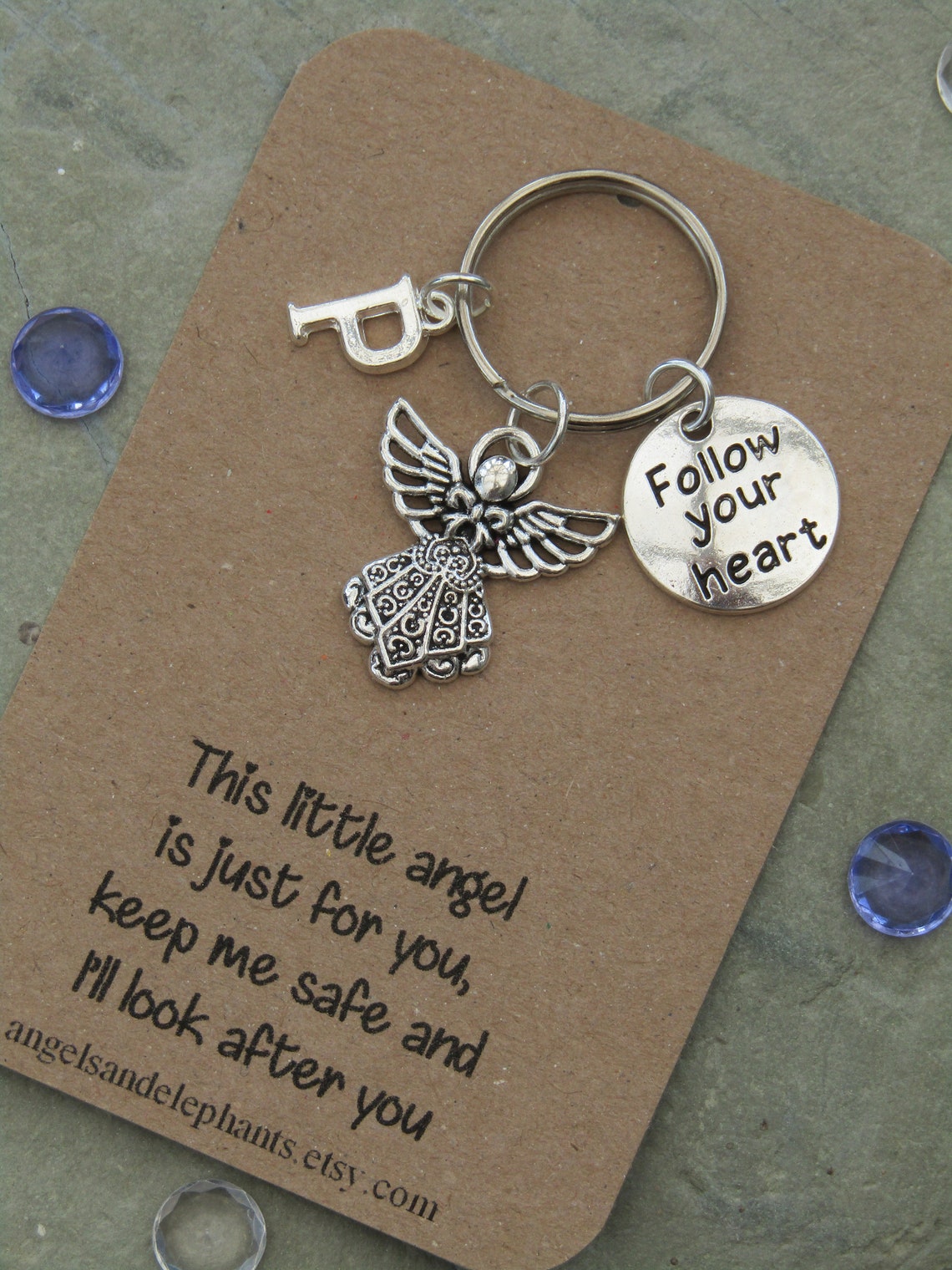 Guardian Angel Keyring Keychain Personalized Initial - Etsy UK