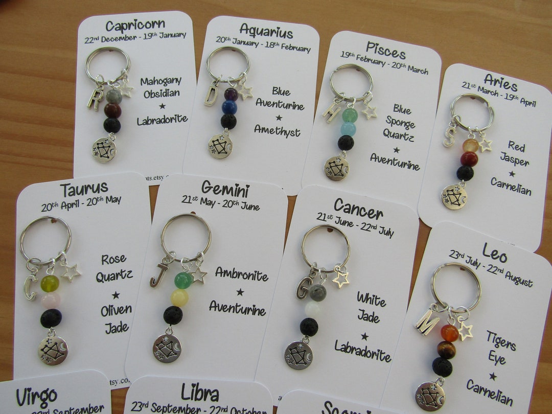 Gifts for Aquarius Star Sign, Zodiac Keyring, Gemstone Diffuser ...