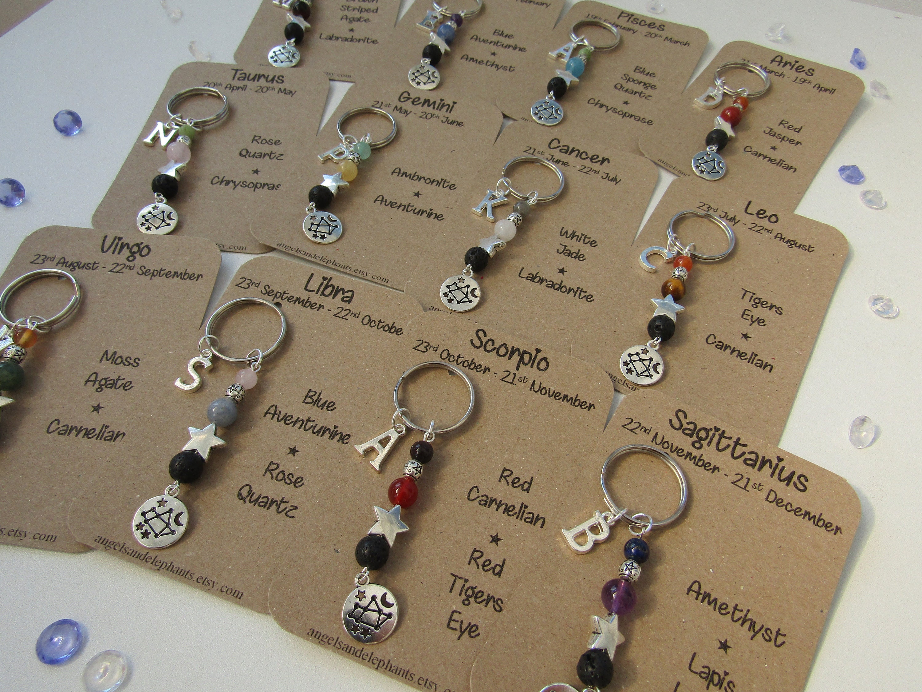 Zodiac Crystal Keyring Zodiac Gemstone Keychain Diffuser - Etsy UK