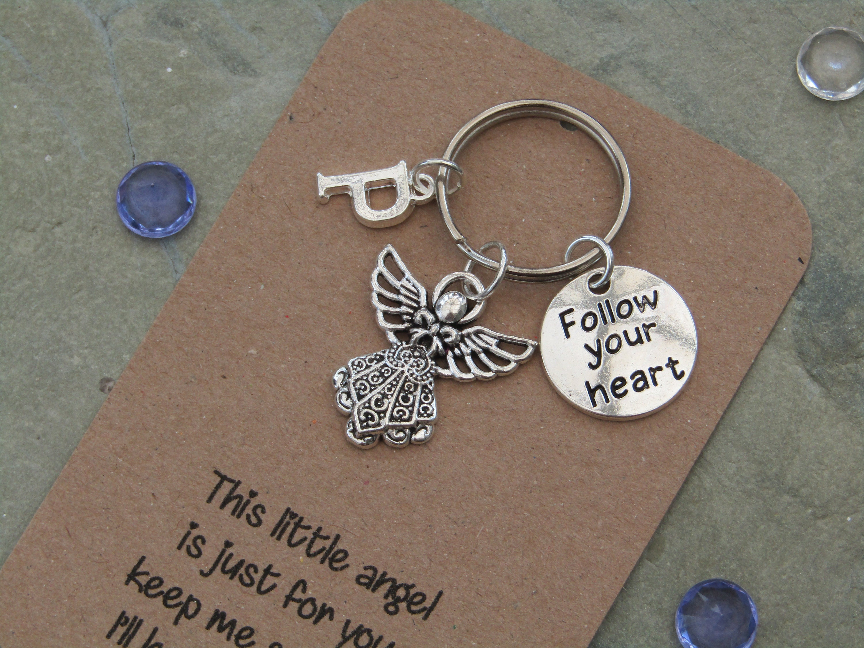 Guardian Angel Keyring Keychain Personalized Initial - Etsy UK