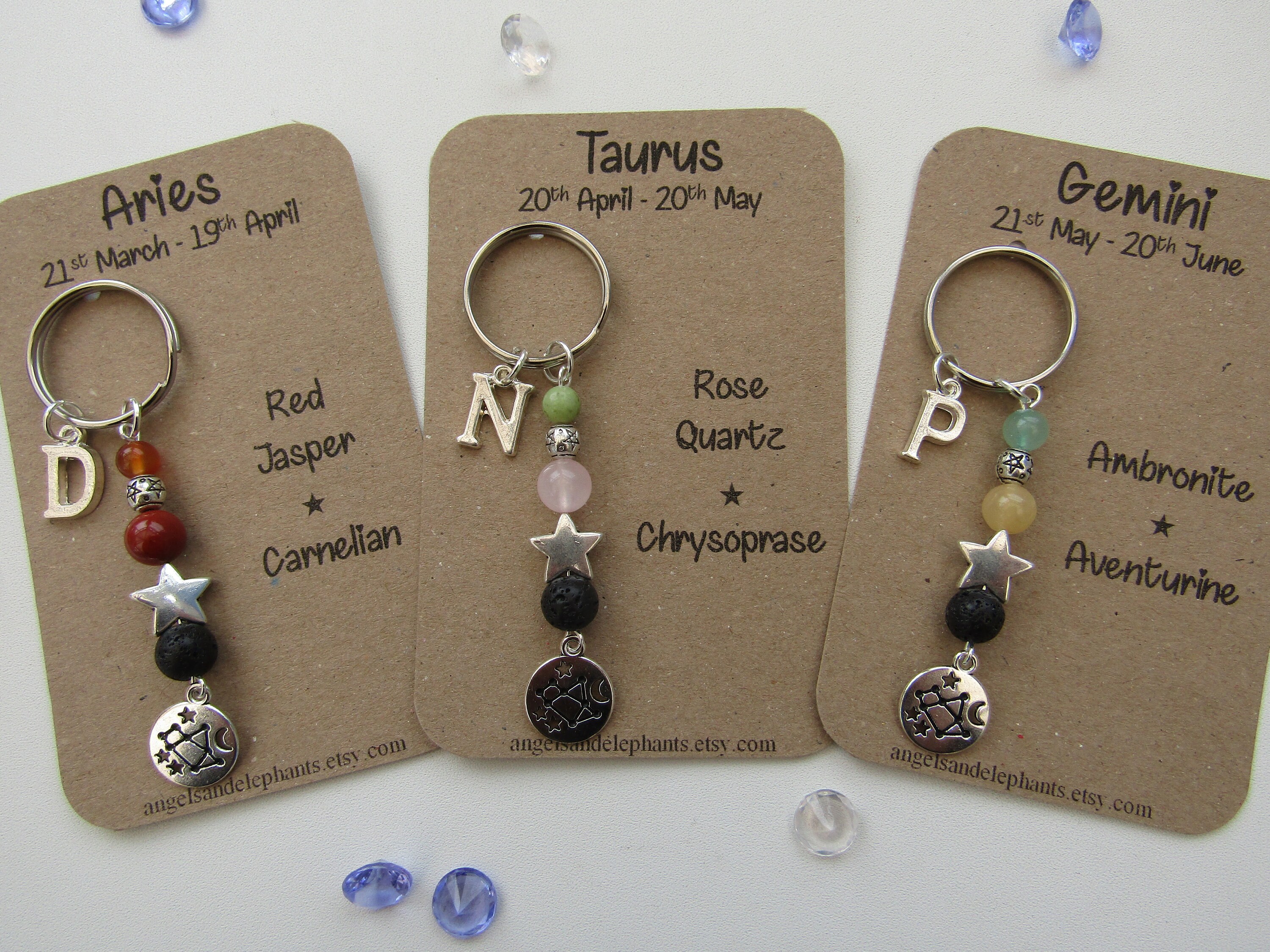 Zodiac Crystal Keyring Zodiac Gemstone Keychain Diffuser - Etsy UK