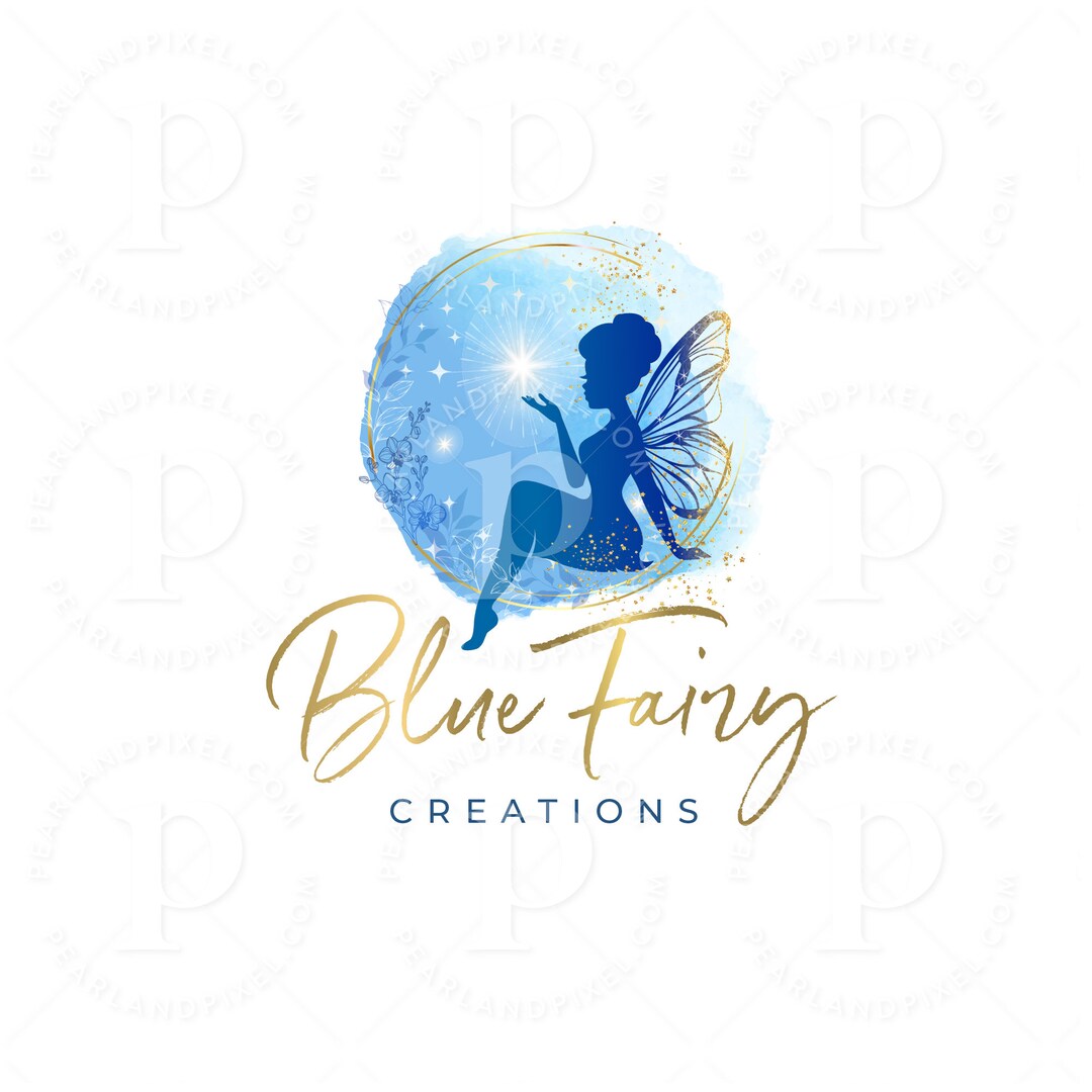 Fairy Logo Design, Blue and Gold Magic Logo, Magical Branding, Fairy ...