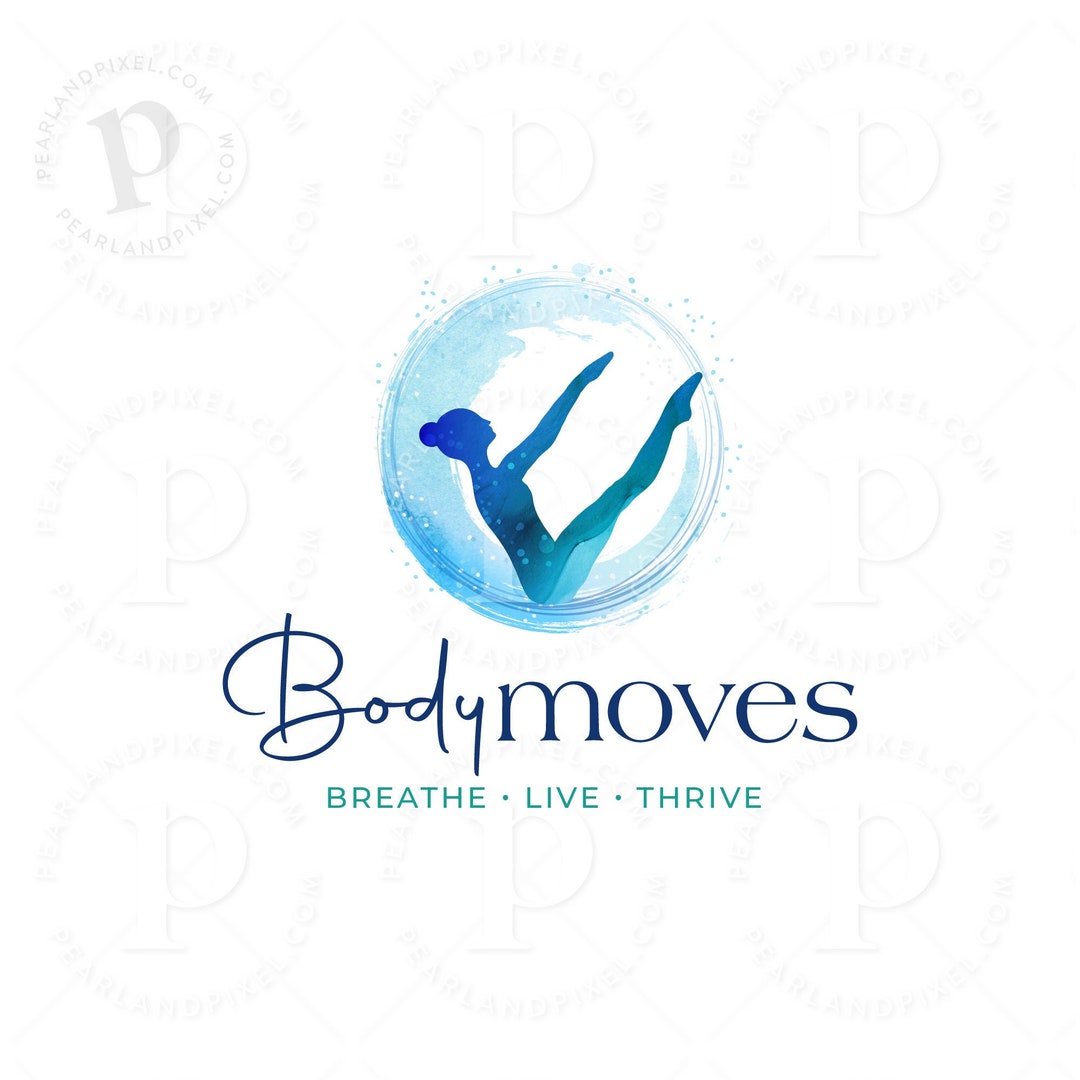 Pilates Logo Design: Blue Wave Circle - Custom Studio Branding - Etsy