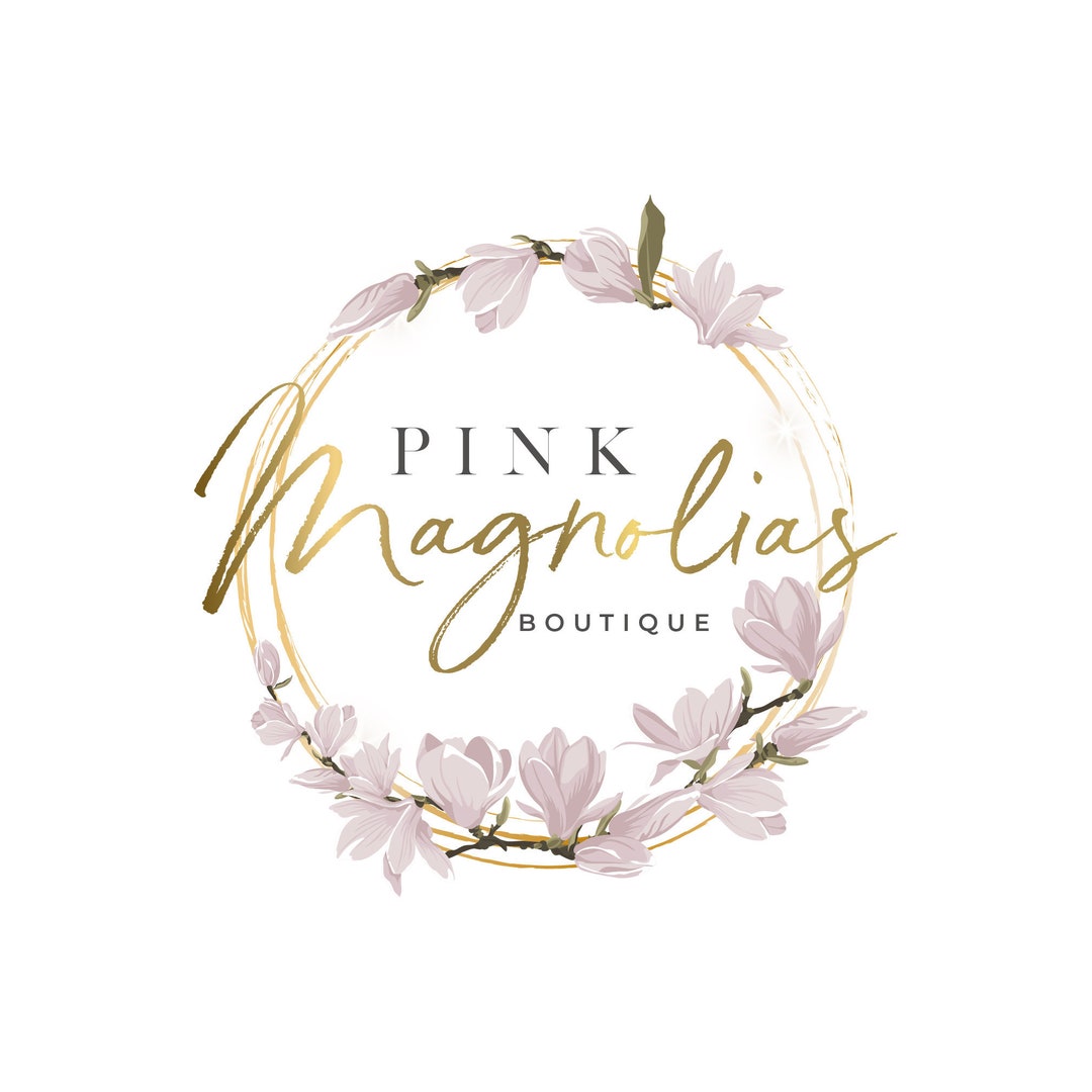 Magnolia Logo Design, Spring Flower Logo, Floral Wreath Logo, Feminine ...