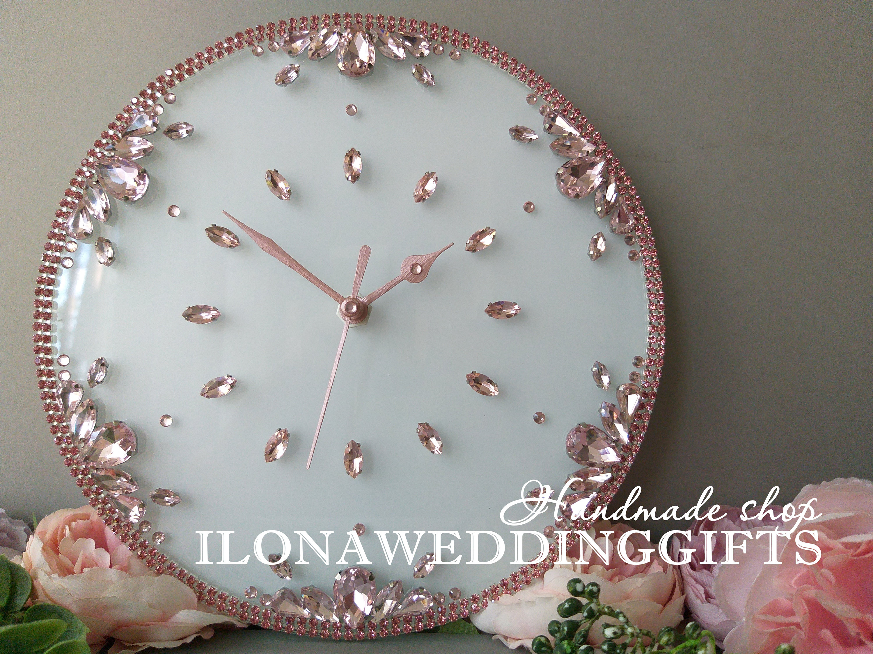 Pink Wall Clock Bling Swarovski Crystal Diamond Silent Home Decor ...