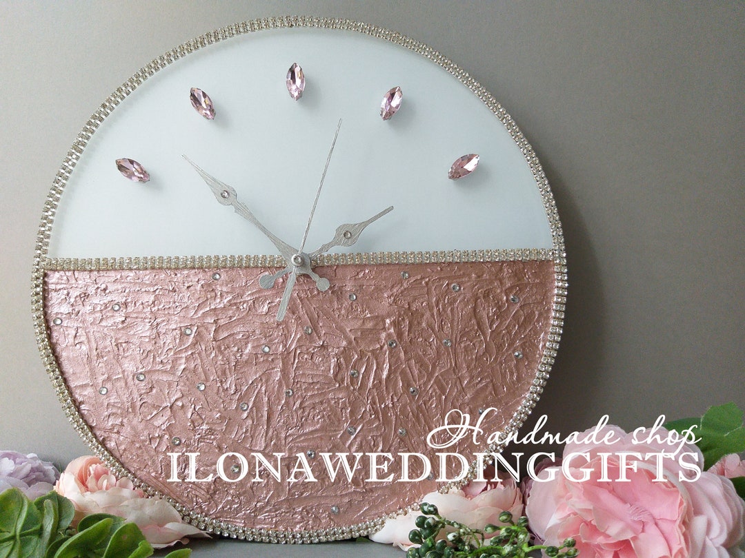 Pastel Wall Clock Bling Swarovski Crystals Silent Pink Best Home Decor ...