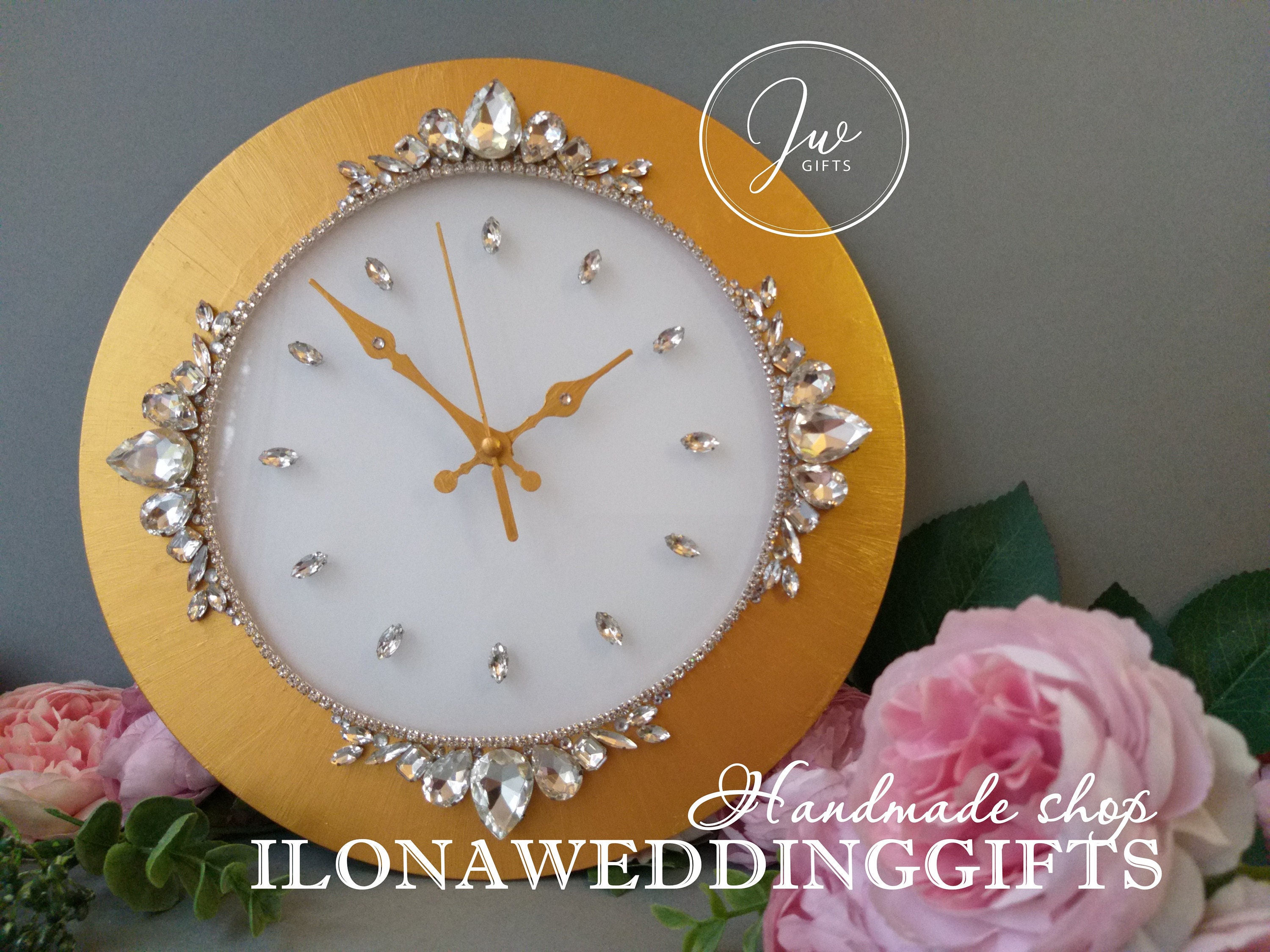 Swarovski Crystals Bling Gold Wall Clock Clear Silver Rhinestones ...