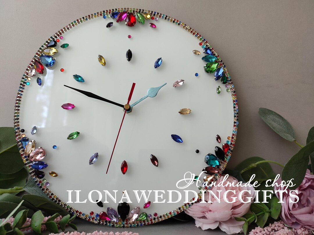 Colorful Wall Clock Desk Silent Bling Swarovski Crystal Aesthetic Decor ...