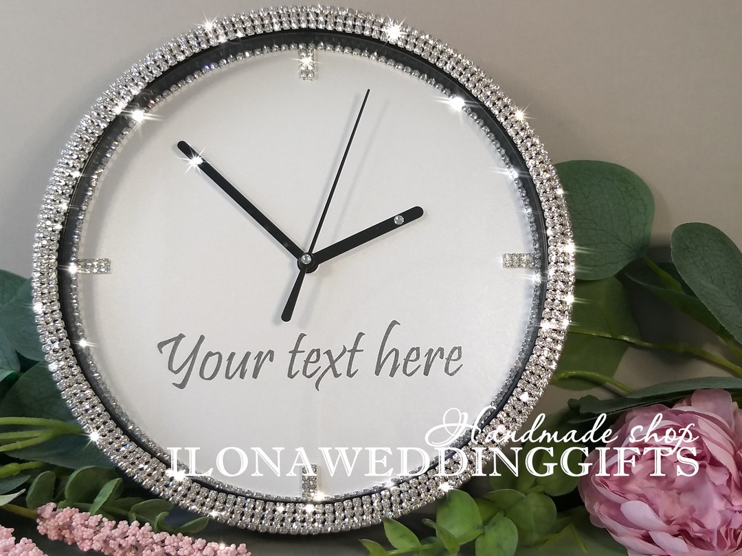 Personalized Bling Clock Wall Desk Swarovski Crystals Rhinestones Silent Home Decor Decorative ...
