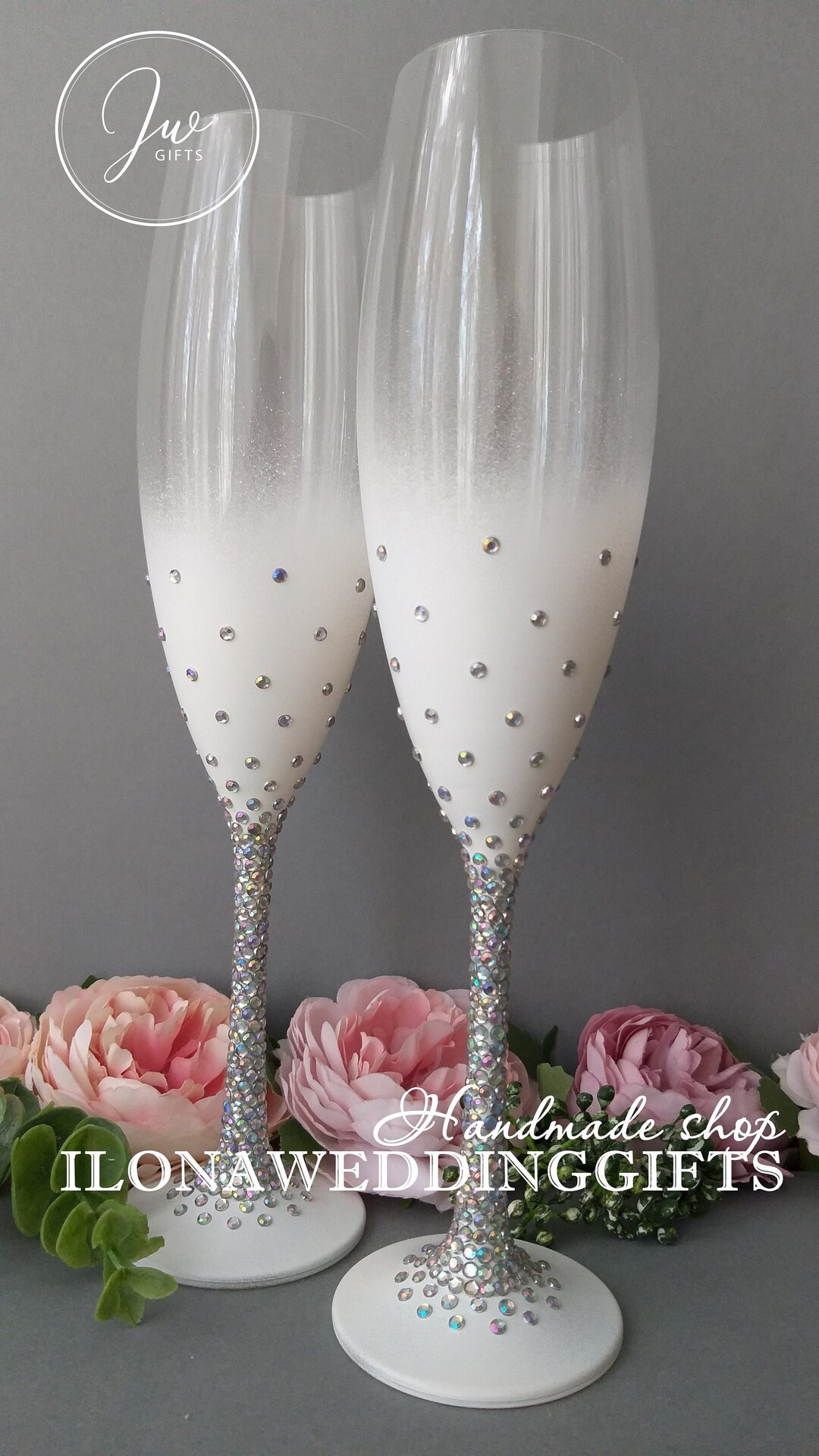 White Toast Glasses Personalized Wedding Swarovski Crystals Bling ...