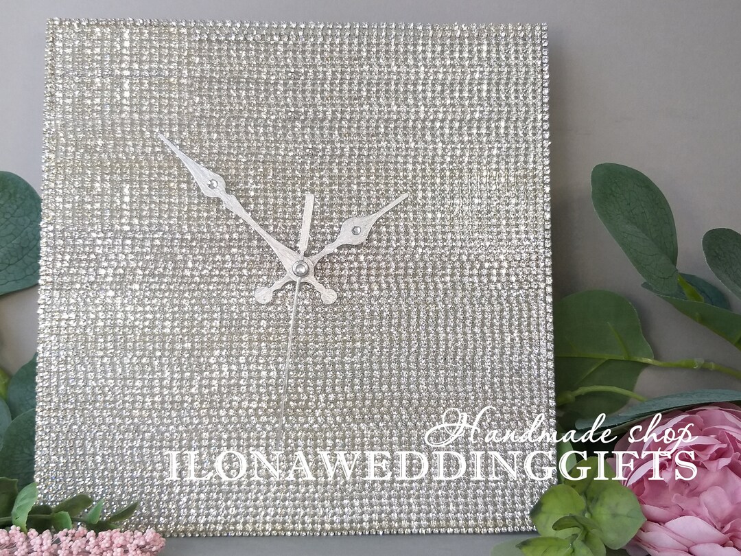 Modern Square Clock Bling Swarovski Crystals Silent Home Decorative ...