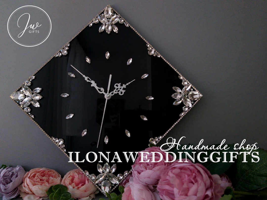 Rhombus Silent Bling Wall Clock Clear Swarovski Rhinestones - Etsy