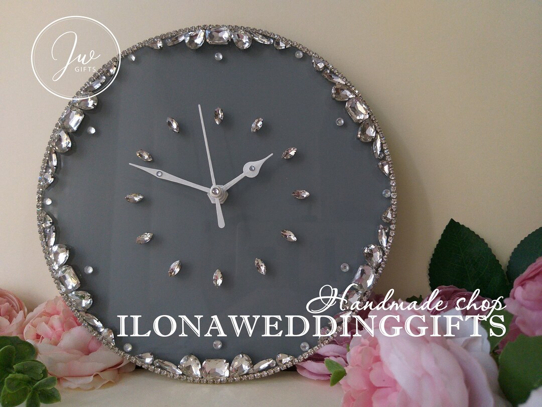 Swarovski Crystals Bling Wall Clock Gray Clear Rhinestones Elegant ...
