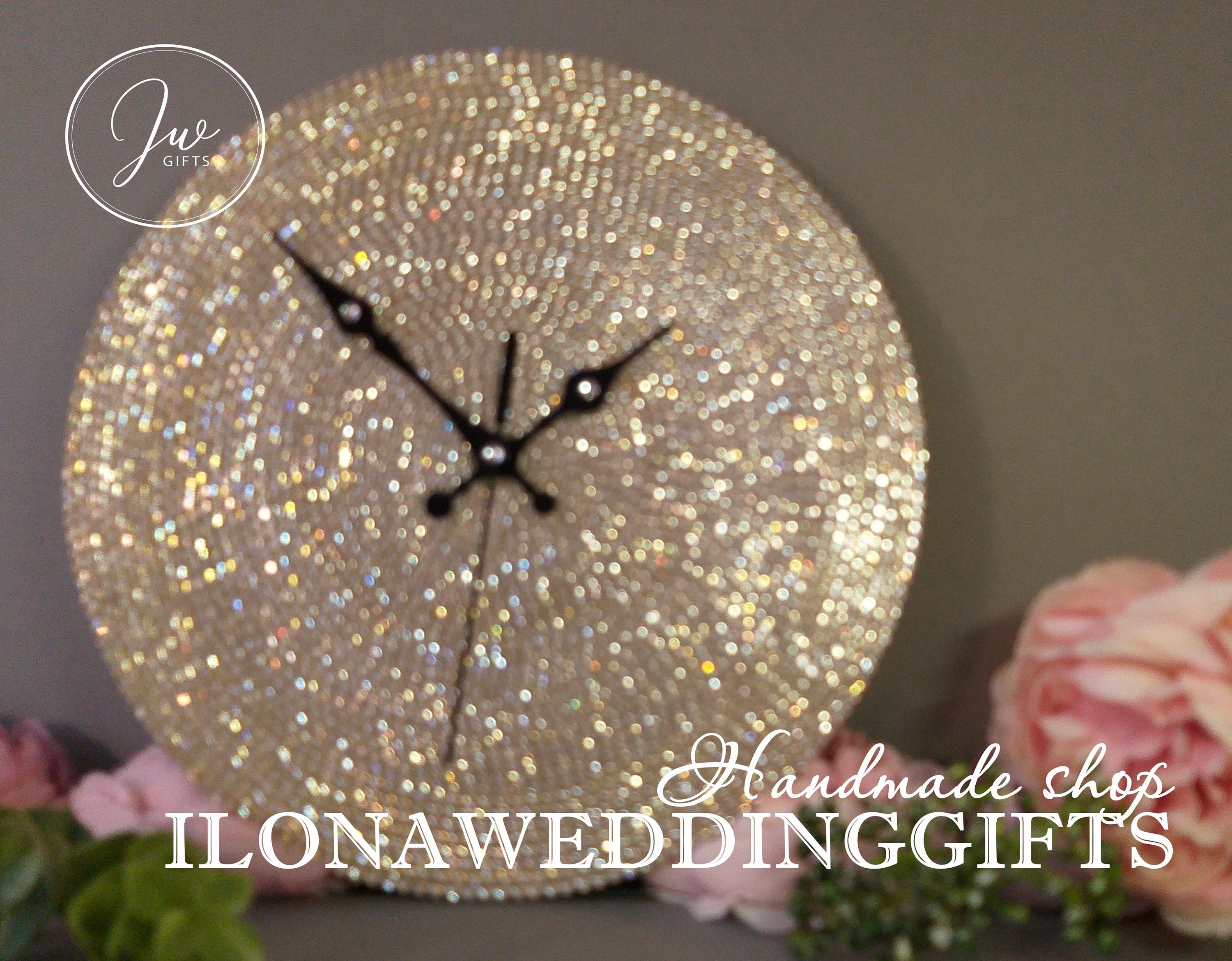 Minimalist Wall Clock Modern Silent Bling Round Swarovski Crystals ...