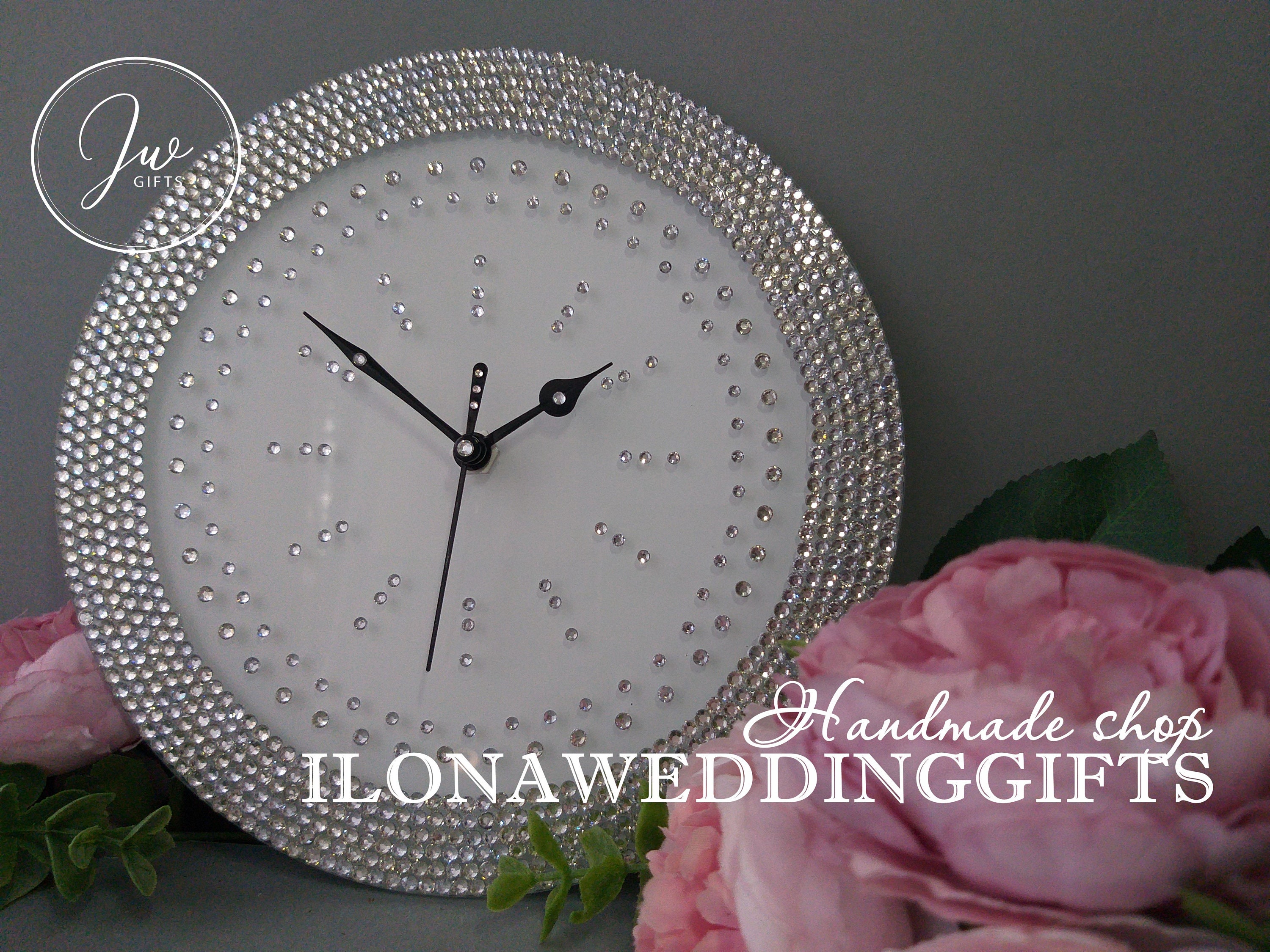 Swarovski Crystals Bling Wall Clock Clear Silver Rhinestones Elegant ...