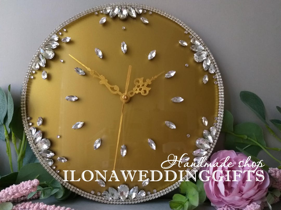 Gold Wall Clock Bling Swarovski Crystal Custom Silent Perfect Home ...