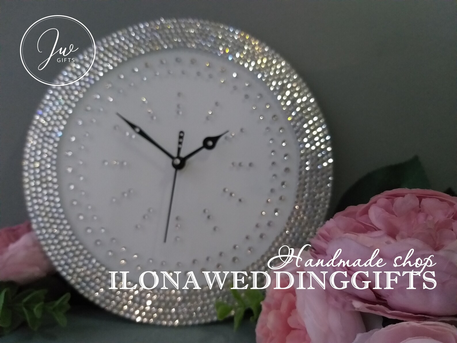 Swarovski Crystals Bling Wall Clock Clear Silver Rhinestones Elegant ...