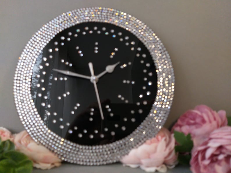 Swarovski Crystals Bling Wall Clock Clear Silver Rhinestones Elegant ...
