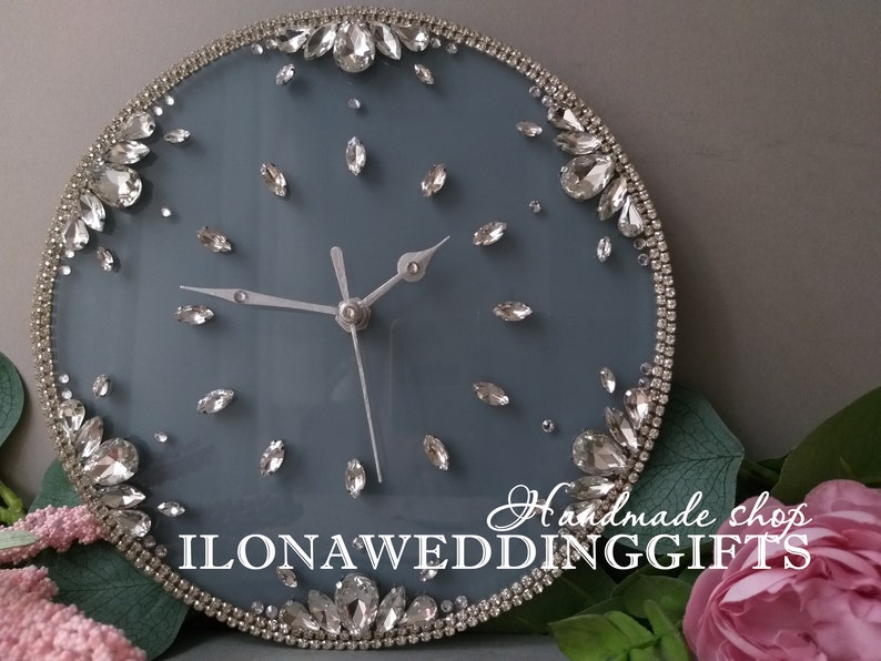 Modern Gray Clock Wall Desk Bling Silent Swarovski Crystals Beautiful ...