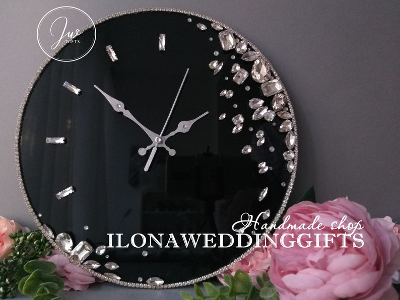Swarovski Crystal Bling Black Wall Clock Clear Silver - Etsy