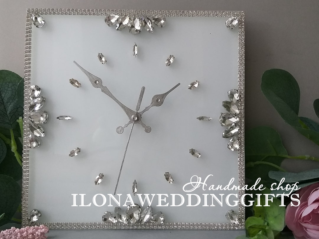 Modern Square Clock Bling Swarovski Crystals Silent Home Decorative ...