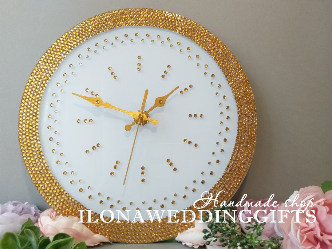 Gold Wall Clock Bling Swarovski Crystal Custom Silent Perfect Home ...