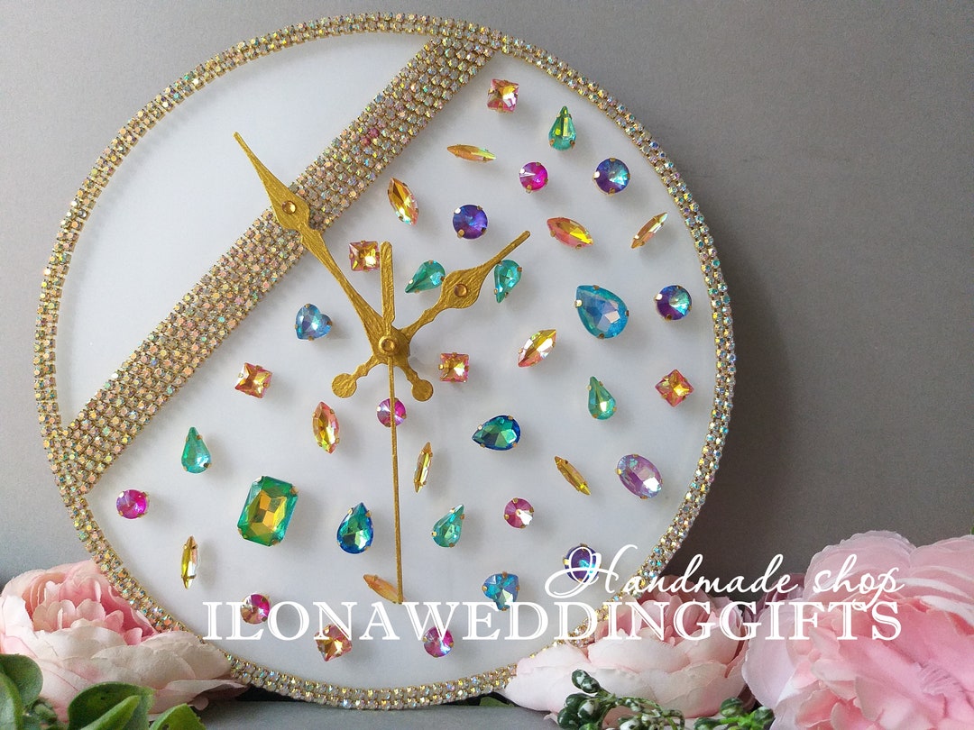 Rainbow Wall Clock Desk Silent Bling Swarovski Crystals A Colorful Life Decor Decorative Elegant ...