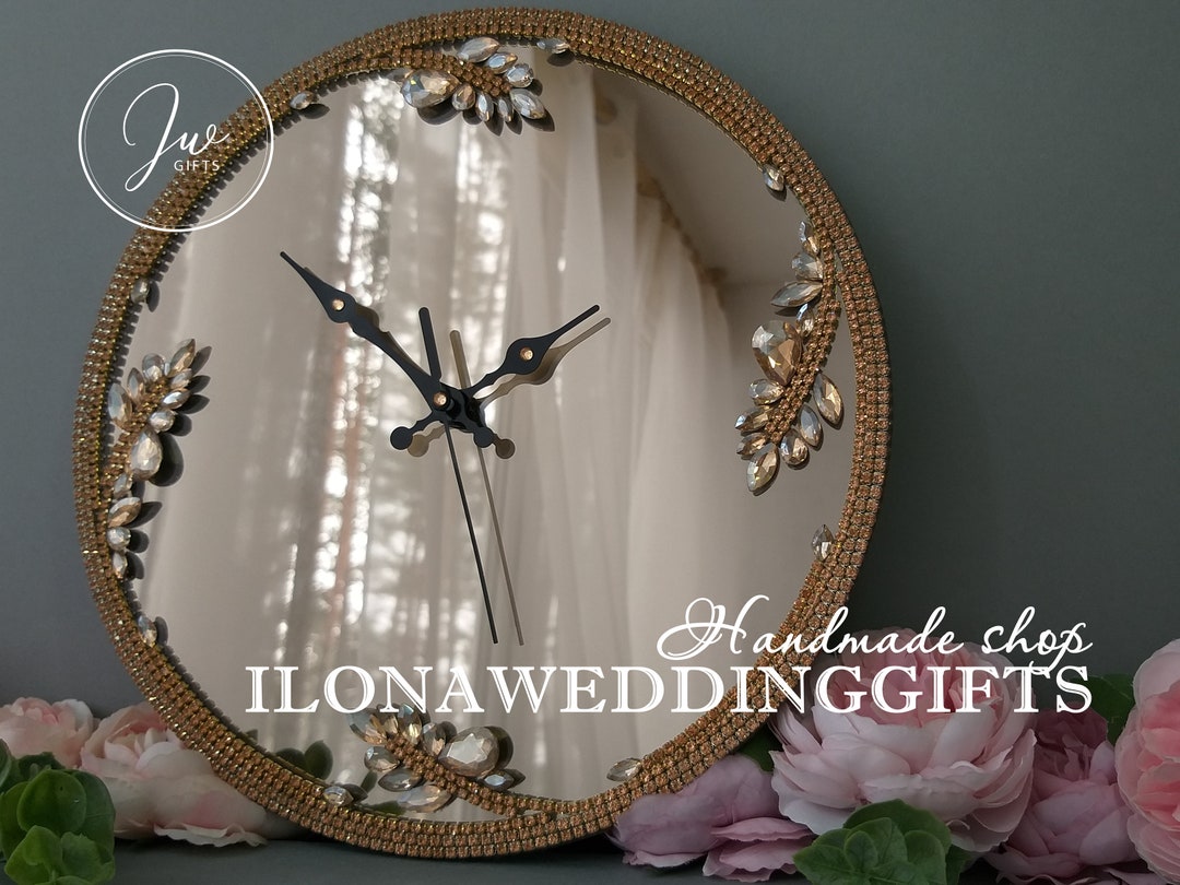 Mirror Wall Clock Home House Decor Round Modern Swarovski Crystals ...