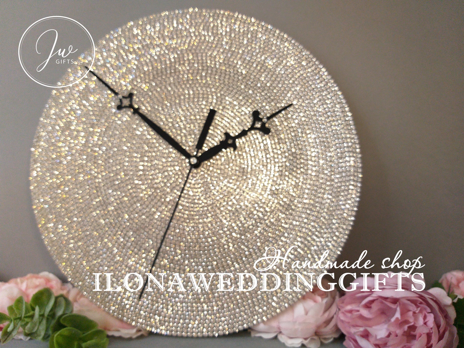 Minimalist Wall Clock Modern Silent Bling Round Swarovski Crystals ...