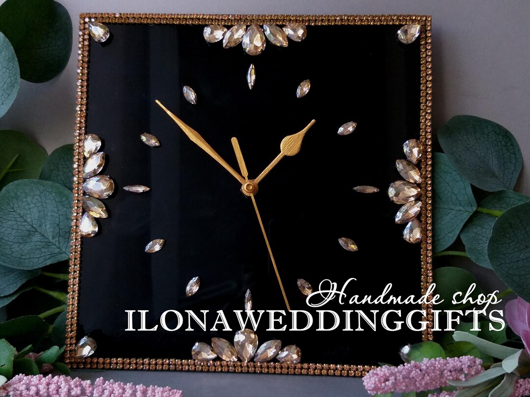 Black Wall Clock Bling Swarovski Crystal Silent House Decor Decorative ...