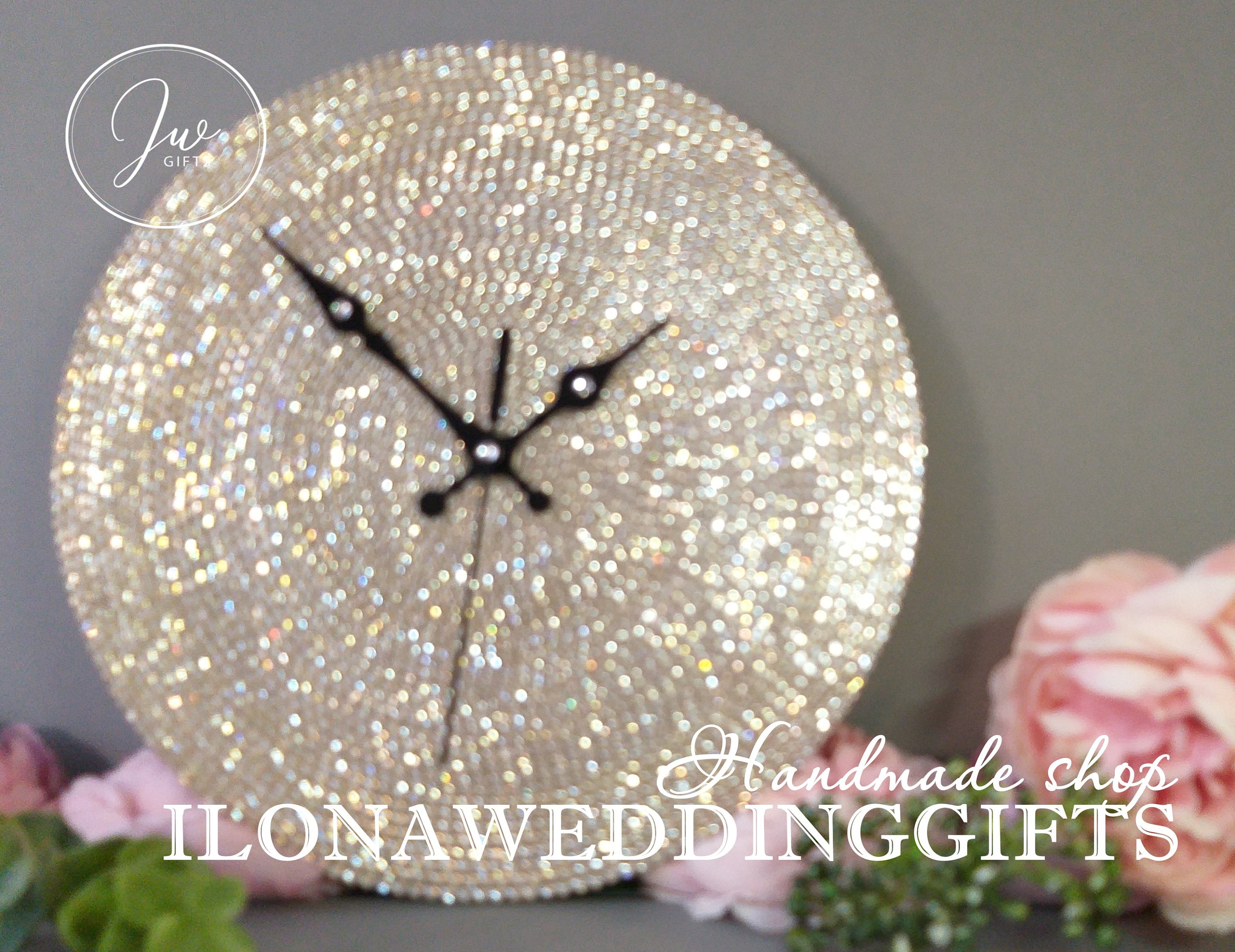 Minimalist Wall Clock Modern Silent Bling Round Swarovski Crystals ...