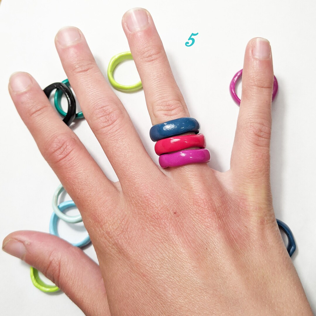 Trio of Colorful Handmade Polymer Clay Rings With a Contemporary Design ...
