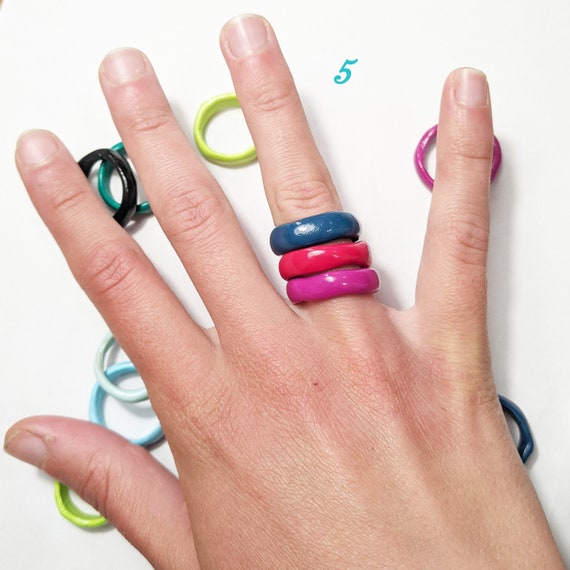 Trio of Colorful Handmade Polymer Clay Rings With a - Etsy