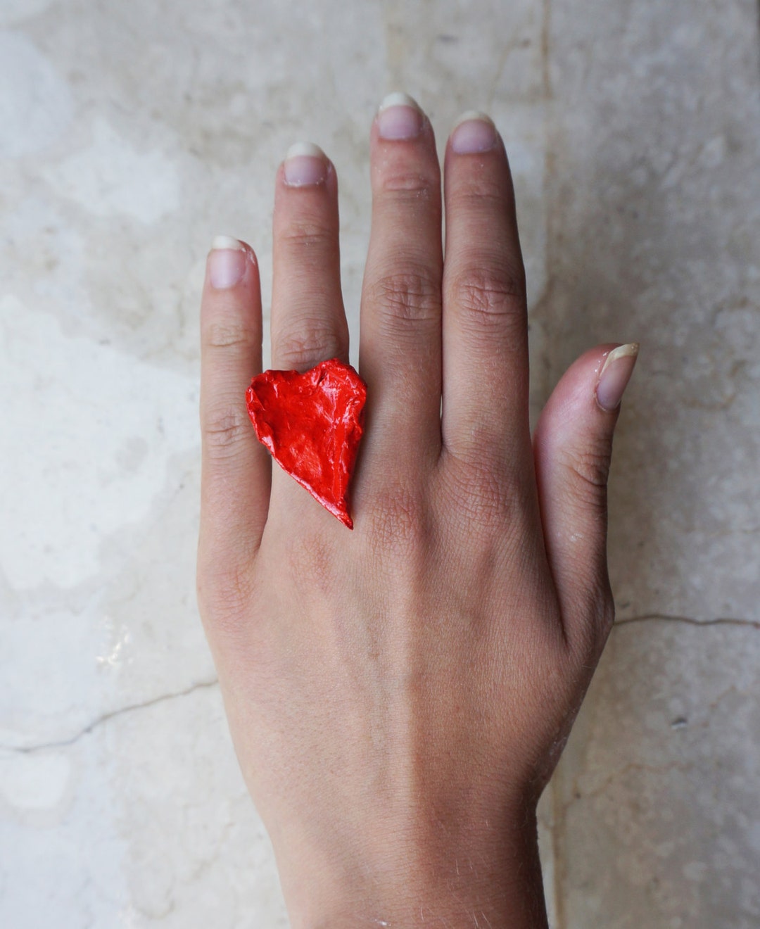 Red Heart Ring, Handmade, Made of Paper Mache, Ceramic Effect, Gift ...