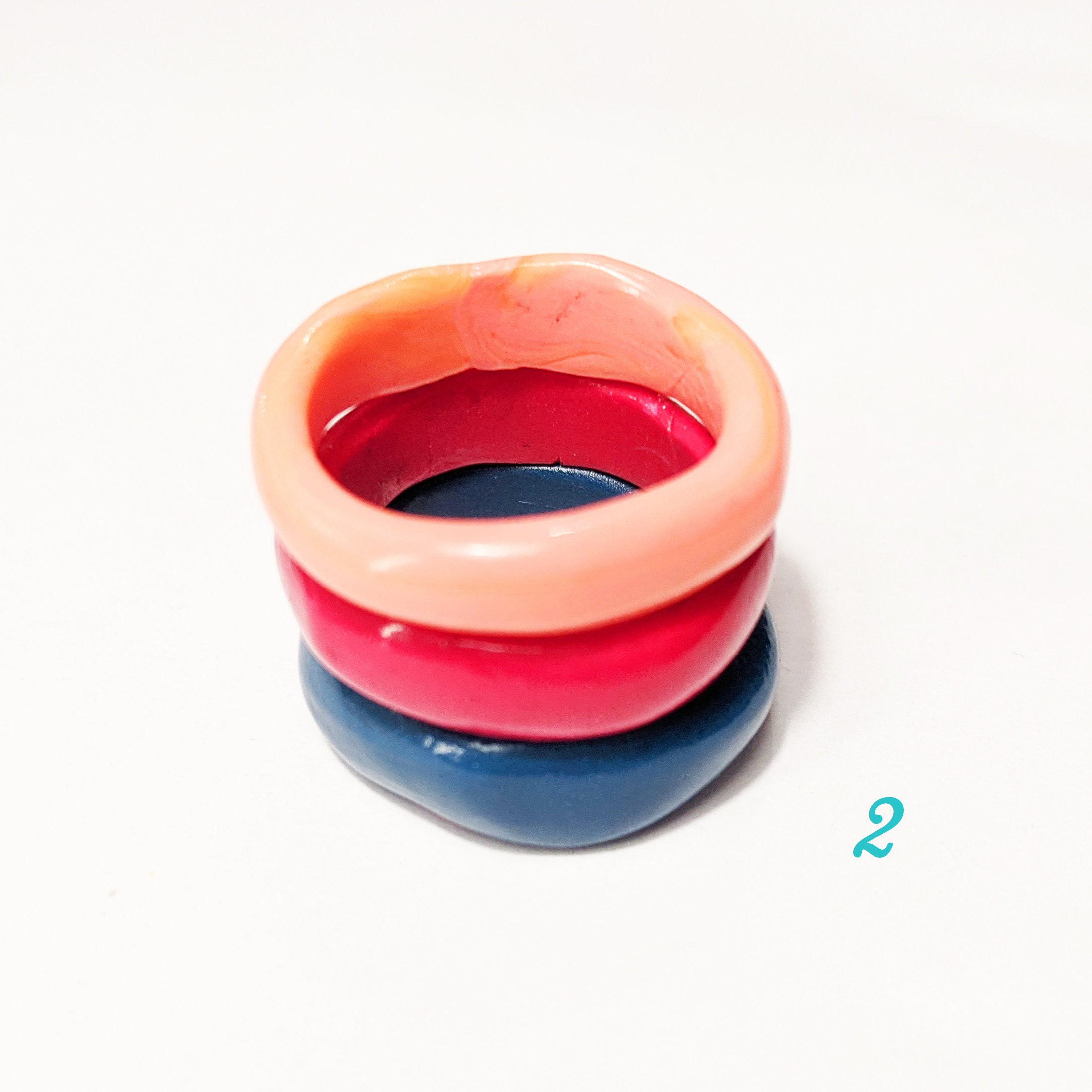 Trio of Colorful Handmade Polymer Clay Rings With a Contemporary Design ...