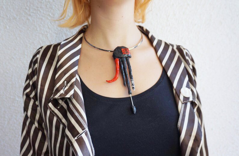 Weird and artistic contemporary necklace with an eccentric | Etsy
