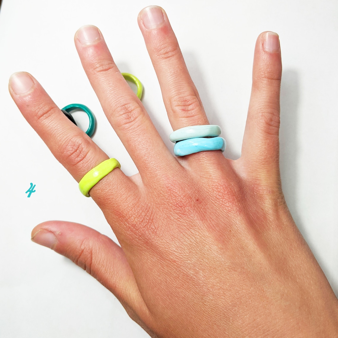 Trio of colorful handmade polymer clay rings with a | Etsy