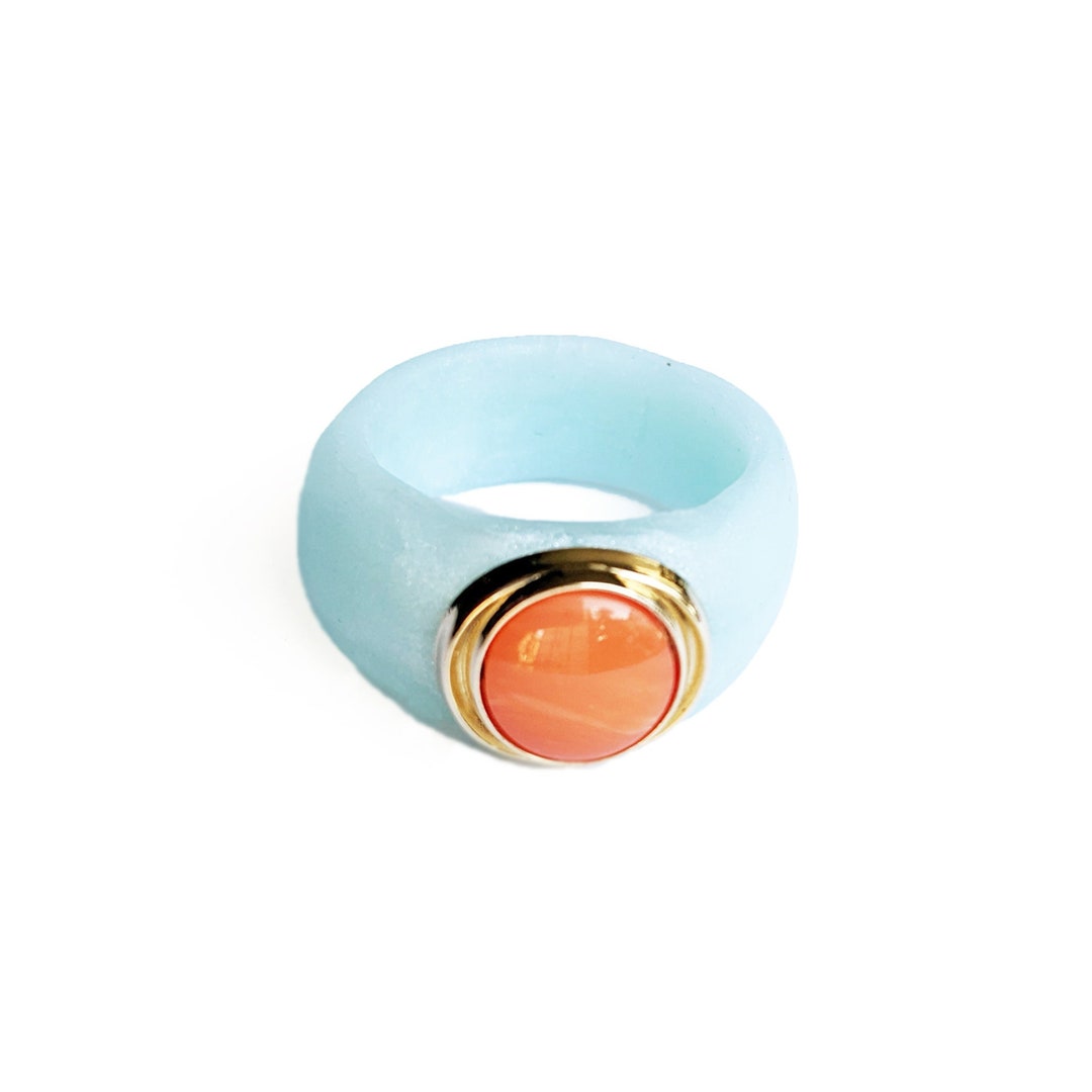 Handmade Candy Ring With a Contemporary Design, Orange and Light Blue ...