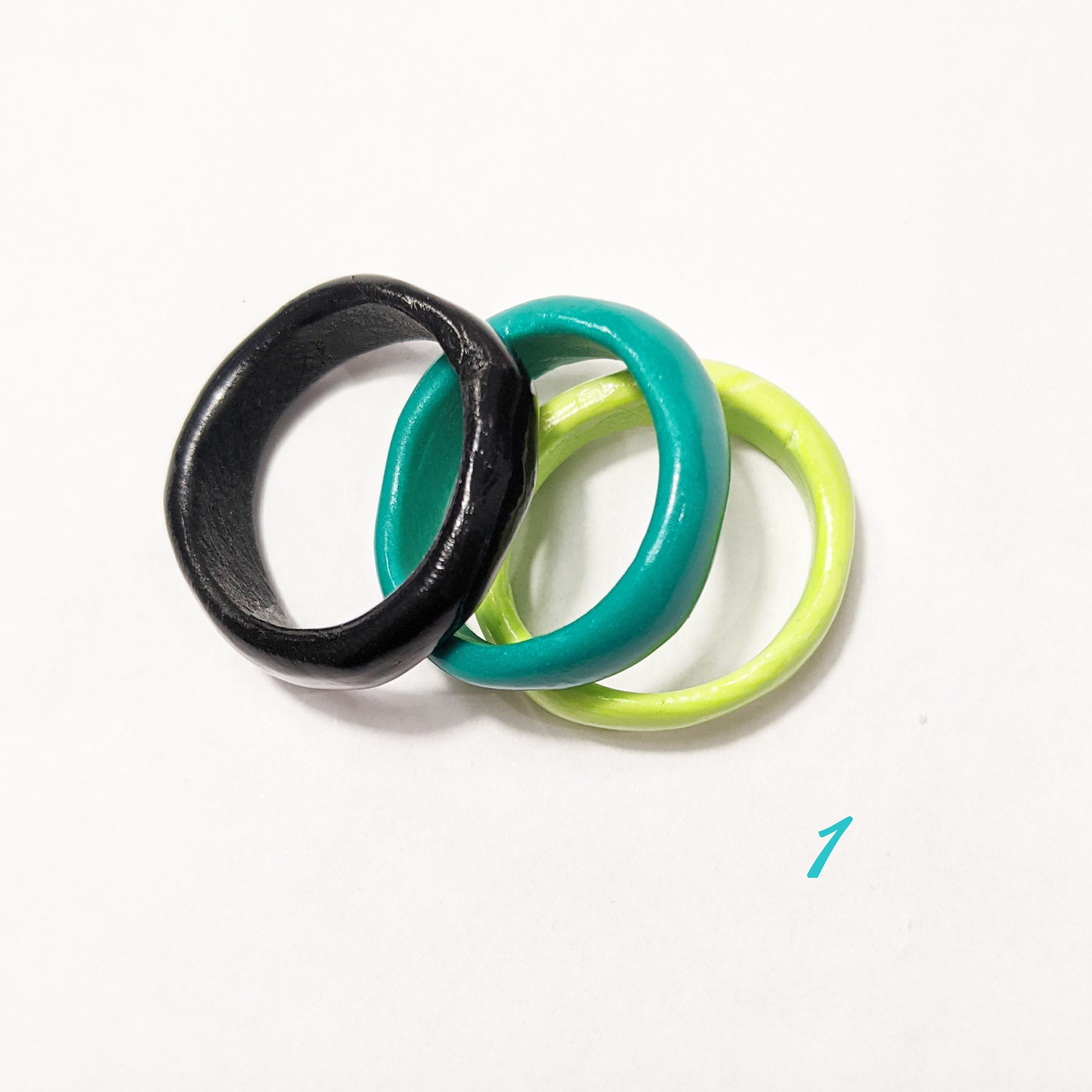 Trio of Colorful Handmade Polymer Clay Rings With a Contemporary Design ...